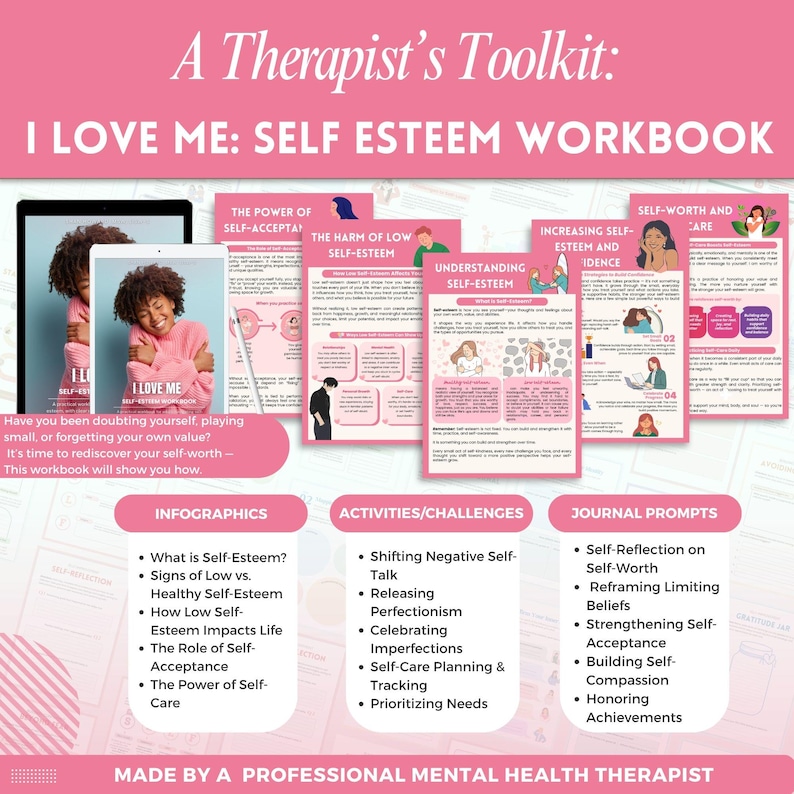 Self Worth Bundle, Therapy Worksheets, Self Esteem, Inner Critic, Self ...