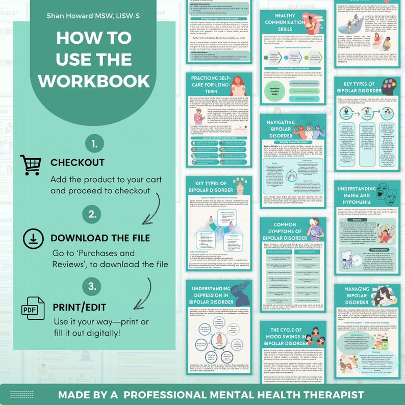Bipolar Disorder Mega Bundle Workbook, Bipolar Mood Tracker, Therapy ...
