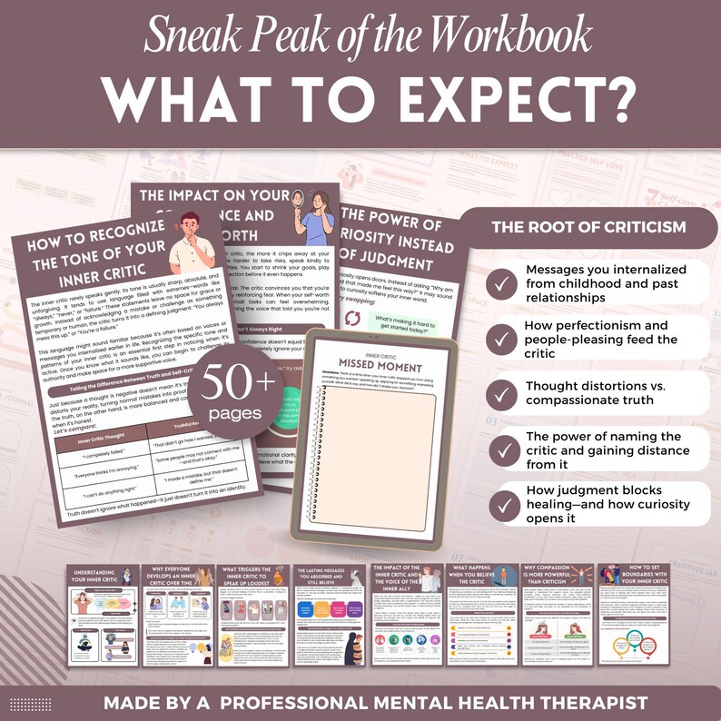 Inner Critic Mega Bundle Workbook, Self Esteem, Therapy Worksheets ...