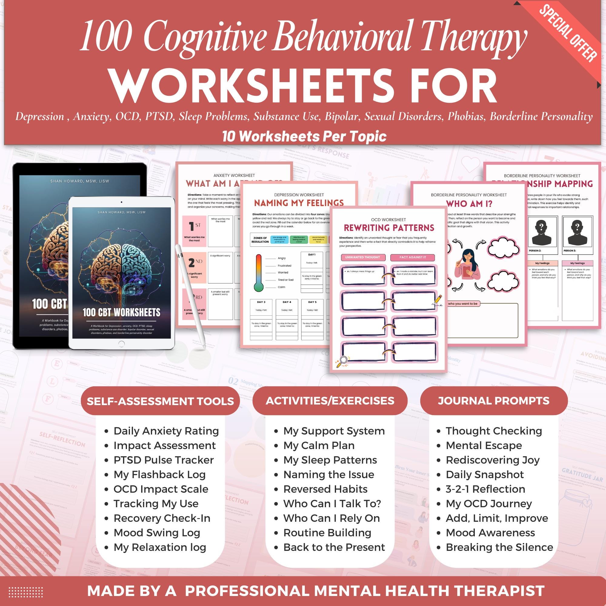 CBT Worksheet Bundle, 100 Worksheets, Cognitive Behavioral Therapy, for ...