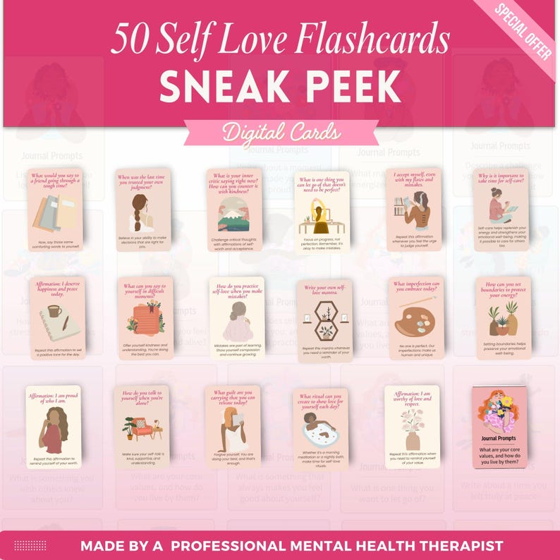 Self Love Flashcards, Digital Affirmation Cards, 50 Self Love Cards ...