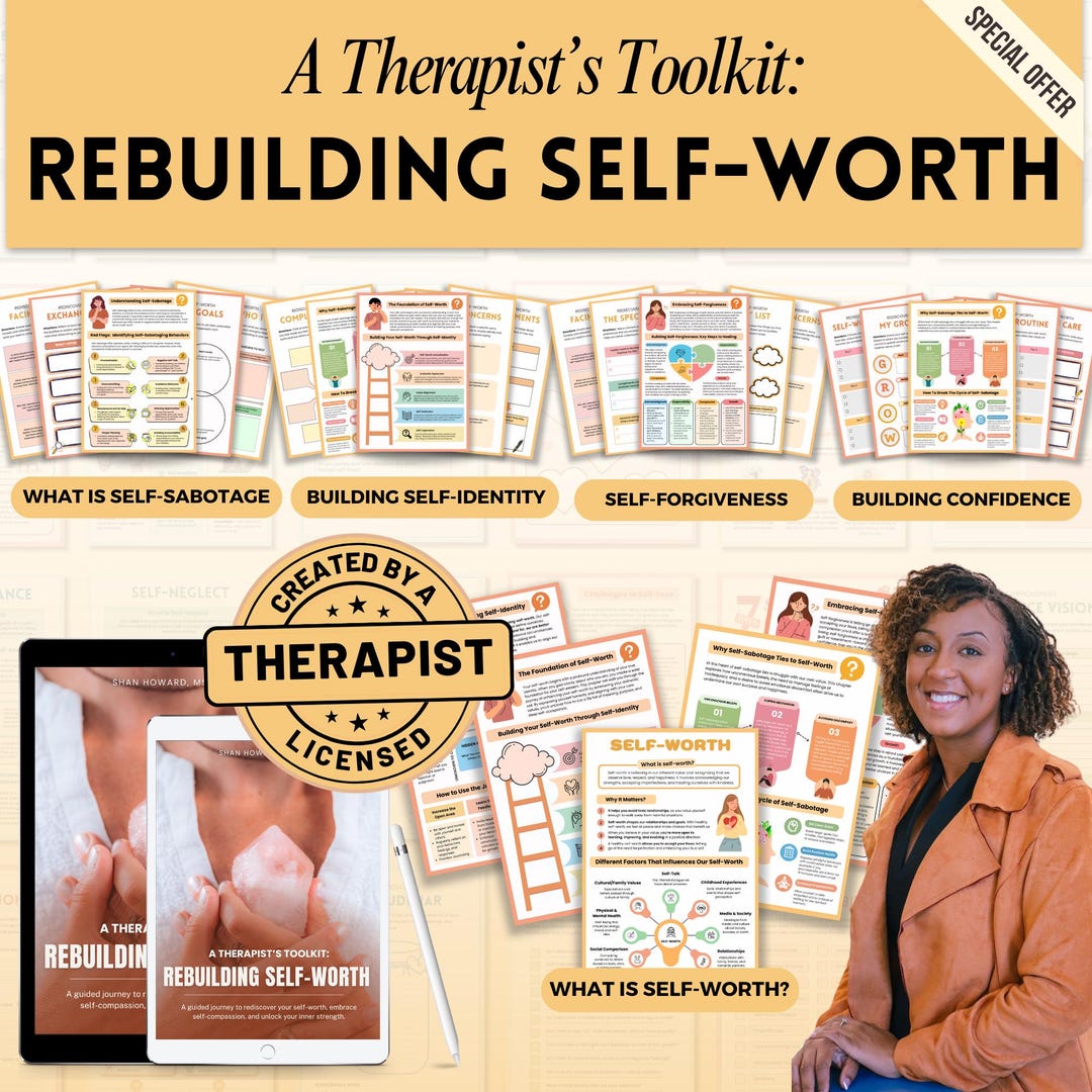 Self Worth Bundle, Therapy Worksheets, Self Esteem, Inner Critic, Self ...