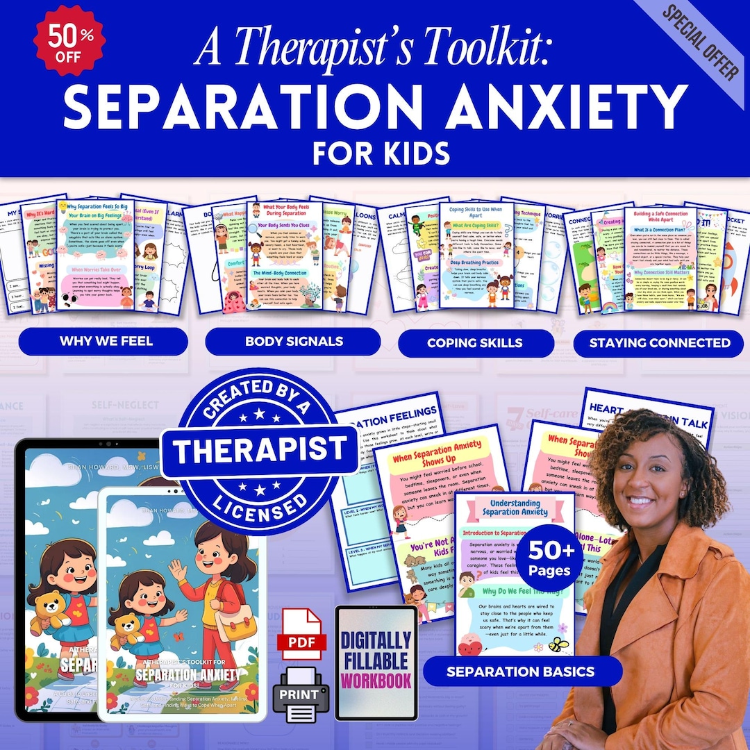 Separation Anxiety for Kids Mega Bundle Workbook, for Therapist ...