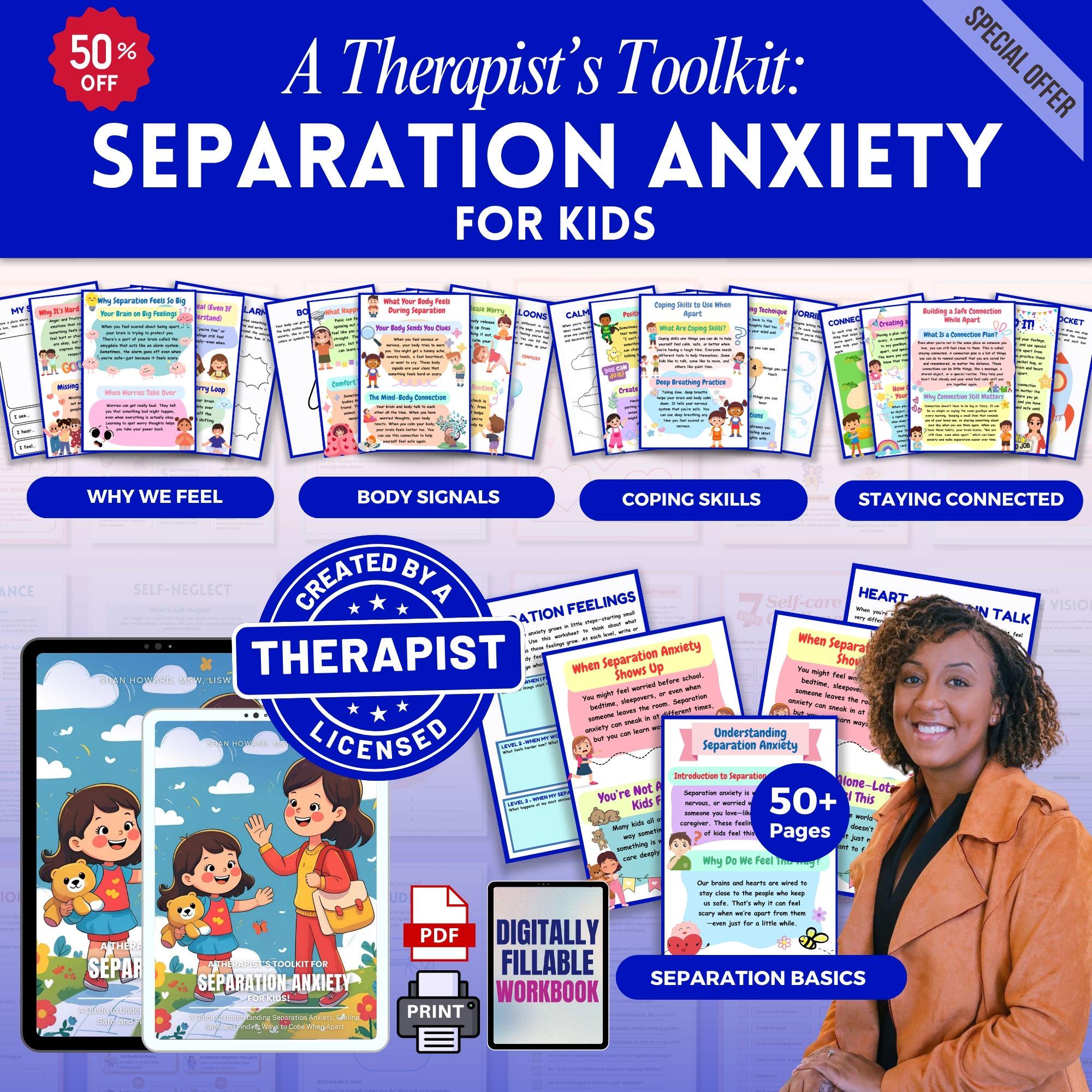 Separation Anxiety for Kids Mega Bundle Workbook, for Therapist ...