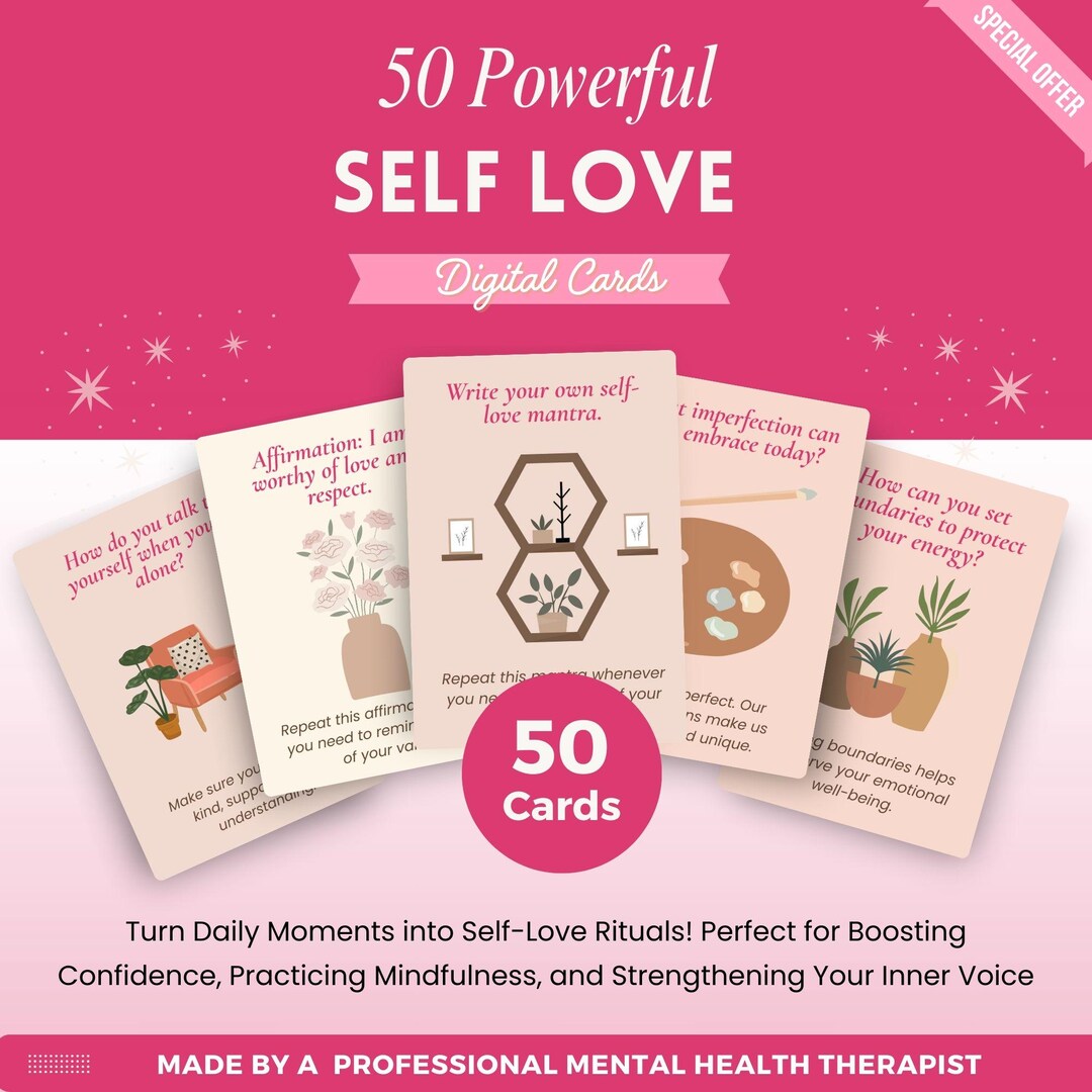 Self Love Flashcards, Digital Affirmation Cards, 50 Self Love Cards ...