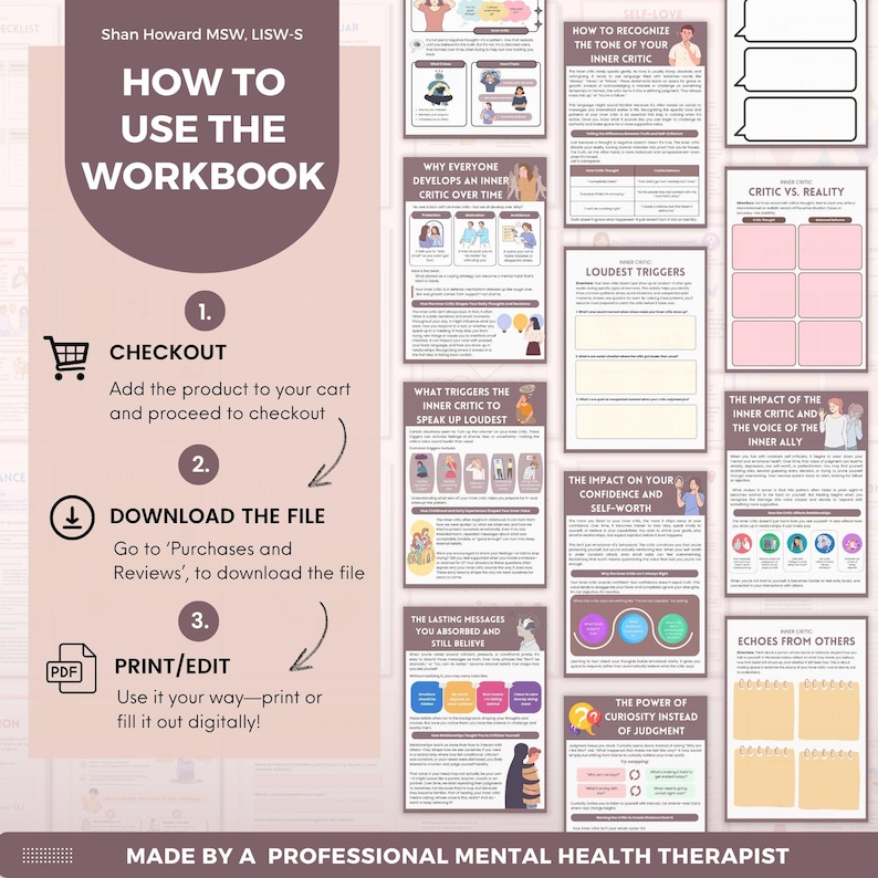Inner Critic Mega Bundle Workbook, Self Esteem, Therapy Worksheets ...