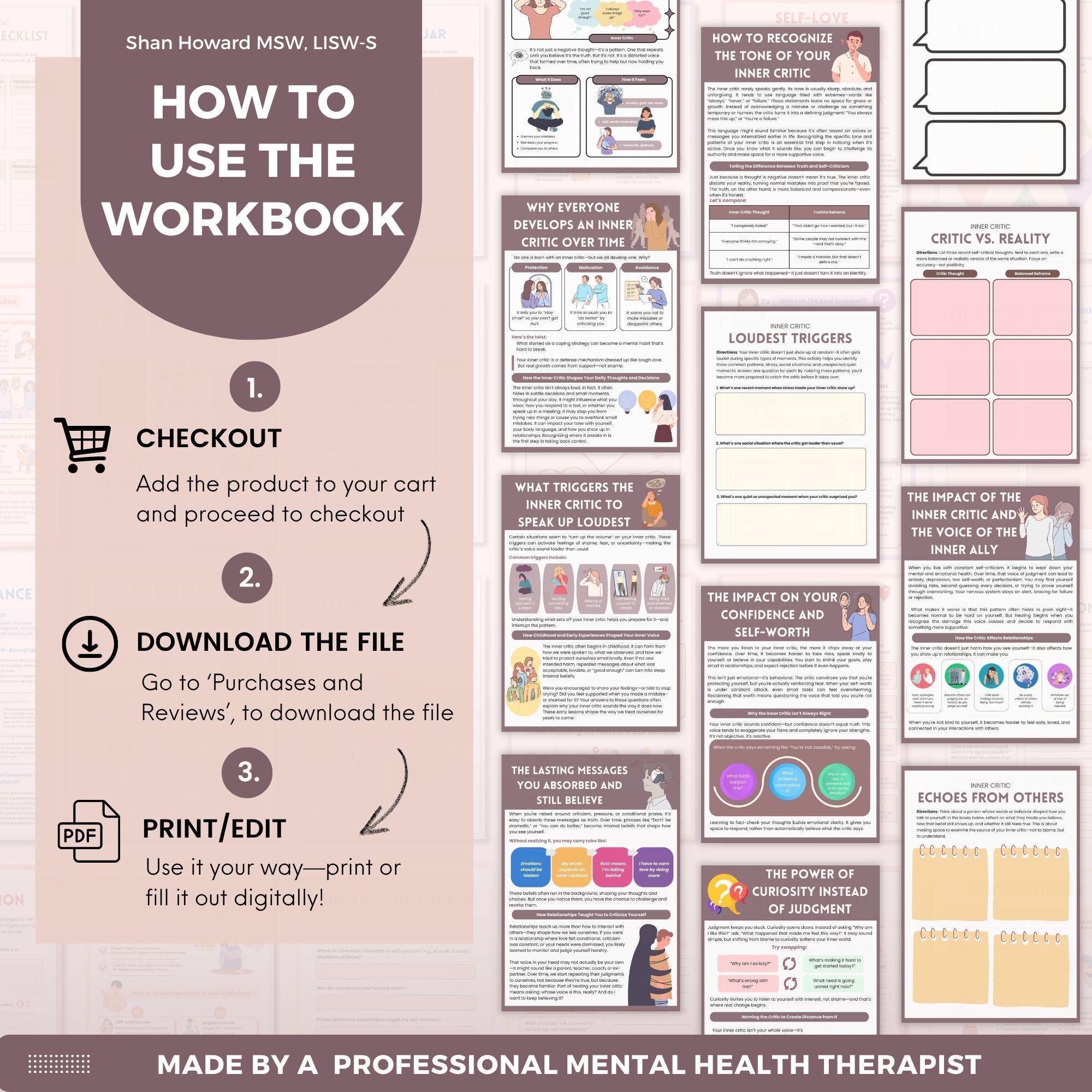 Inner Critic Mega Bundle Workbook, Self Esteem, Therapy Worksheets ...