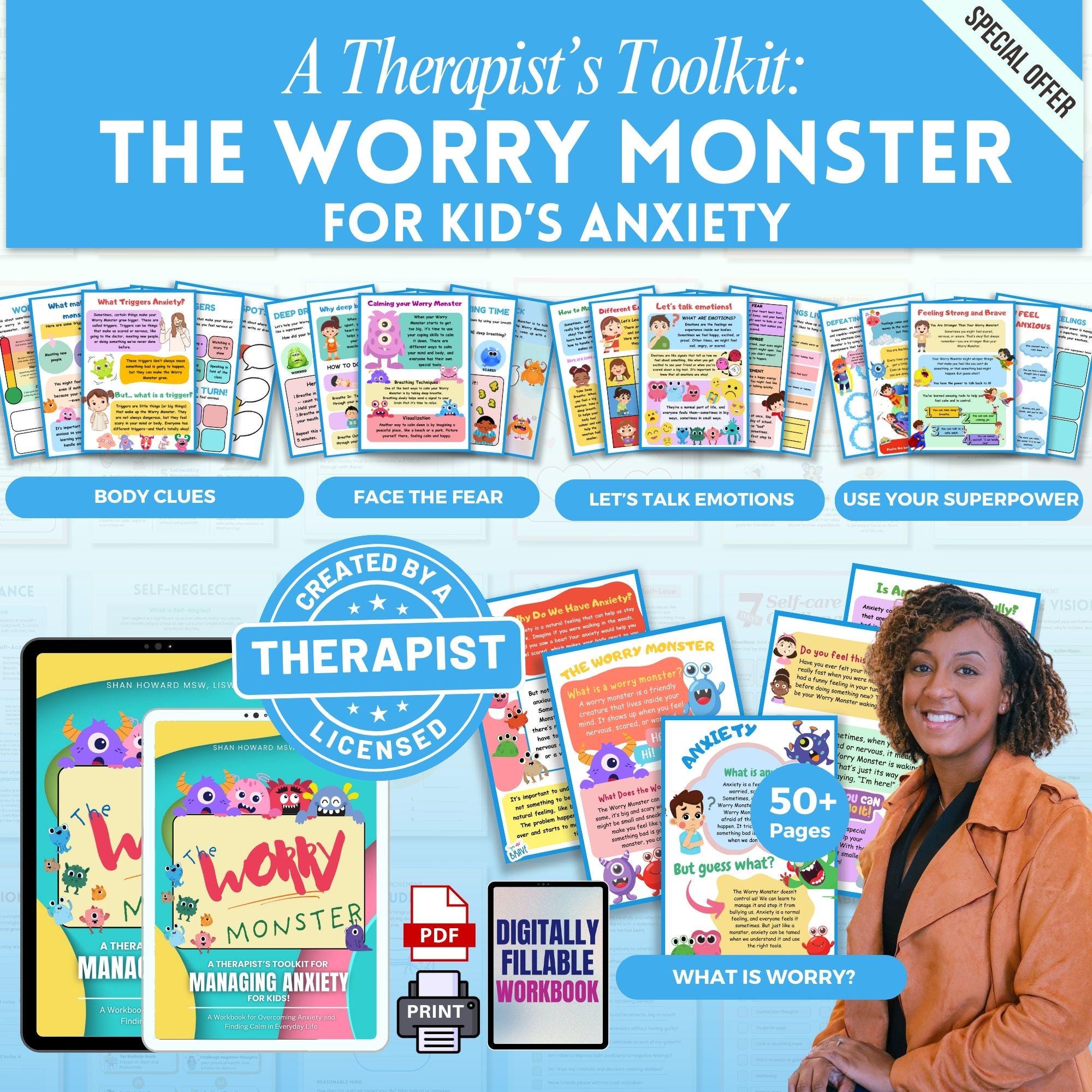 Kids Anxiety Workbook Bundle, Worry Monsters, Managing Anxiety, Therapy ...