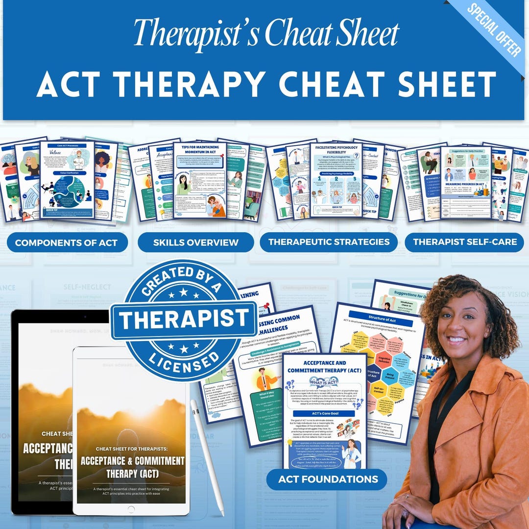 ACT Therapist Cheat Sheets Mega Bundle, Acceptance and Commitment ...