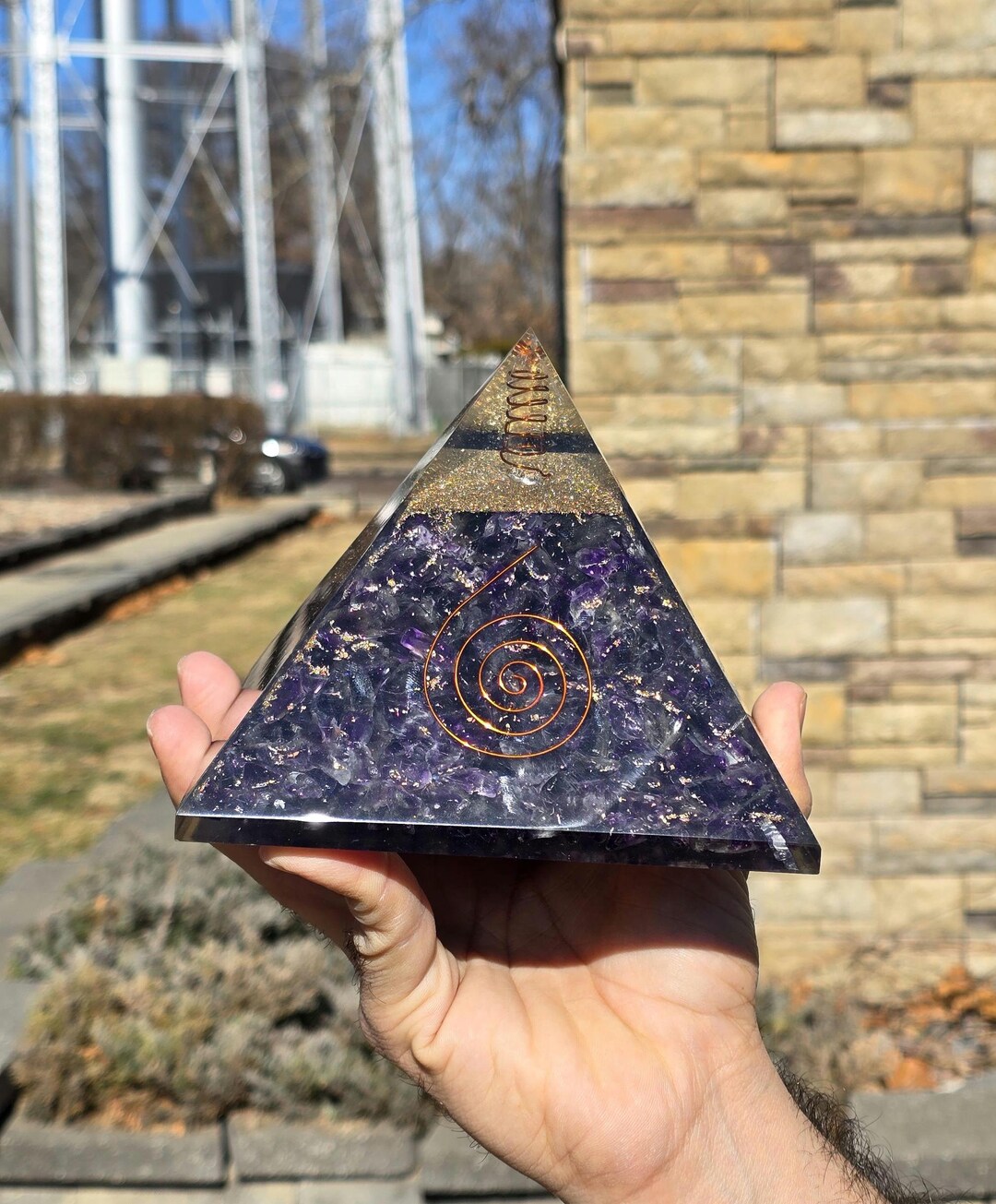 Rare 15.2cm Big Amethyst Orgonite Pyramid With Energy Symbol for Strong ...