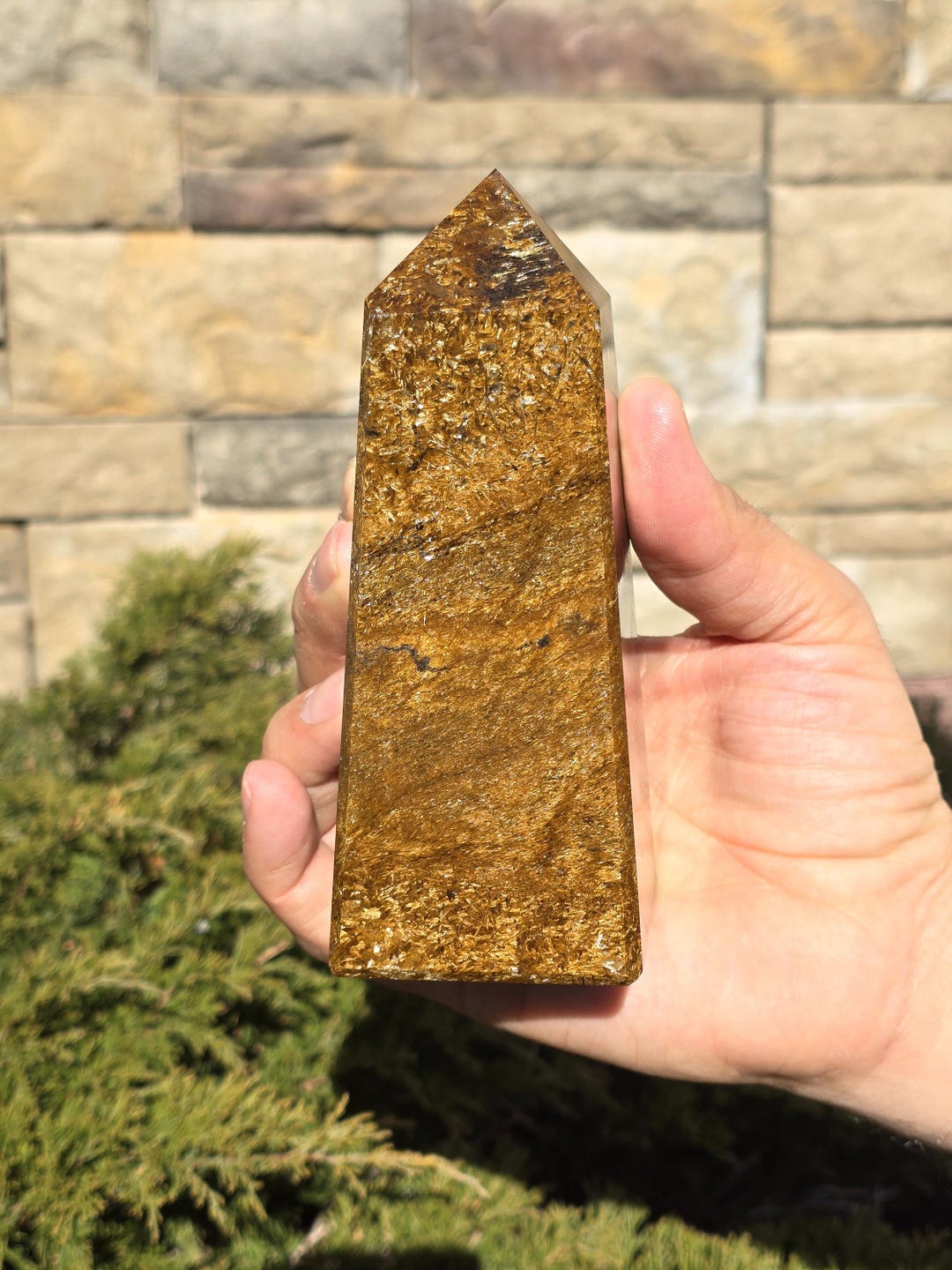 Large Bronzite Crystal Tower | Golden Gemstone Obelisk, Home Decor - Etsy
