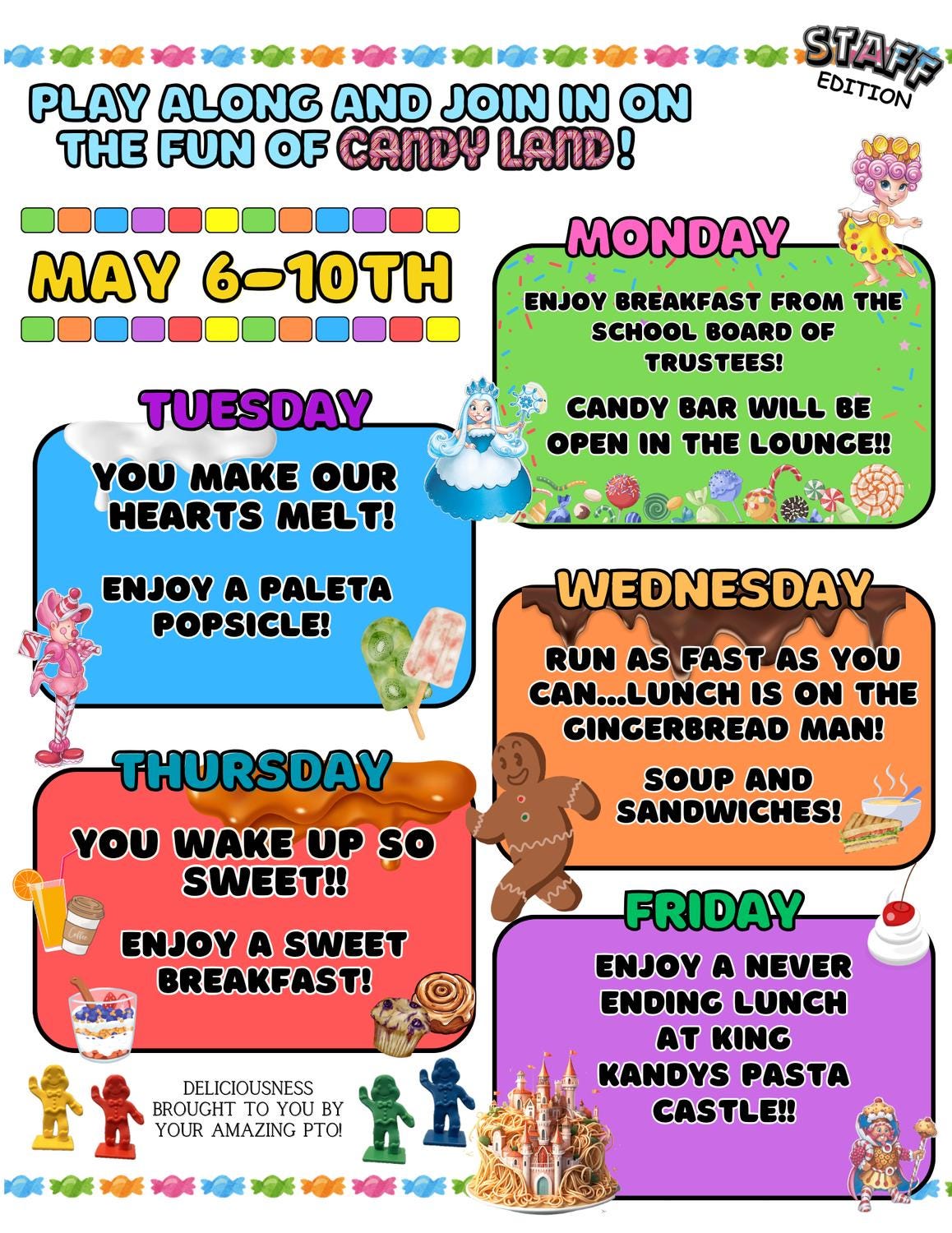 Candy Land Themed Teacher & Staff Appreciation Week Packet Canva ...