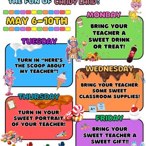 Candy Land Themed Teacher & Staff Appreciation Week Packet Canva ...