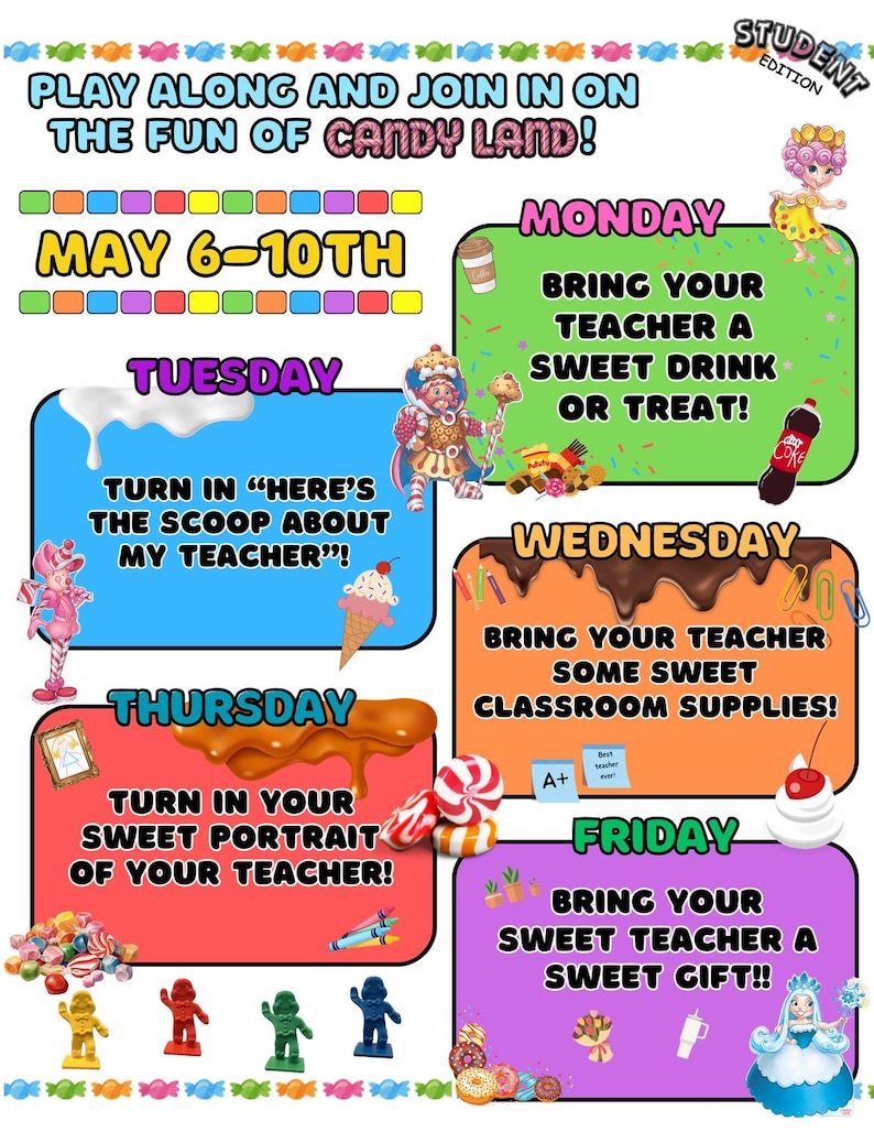 Candy Land Themed Teacher & Staff Appreciation Week Packet Canva ...