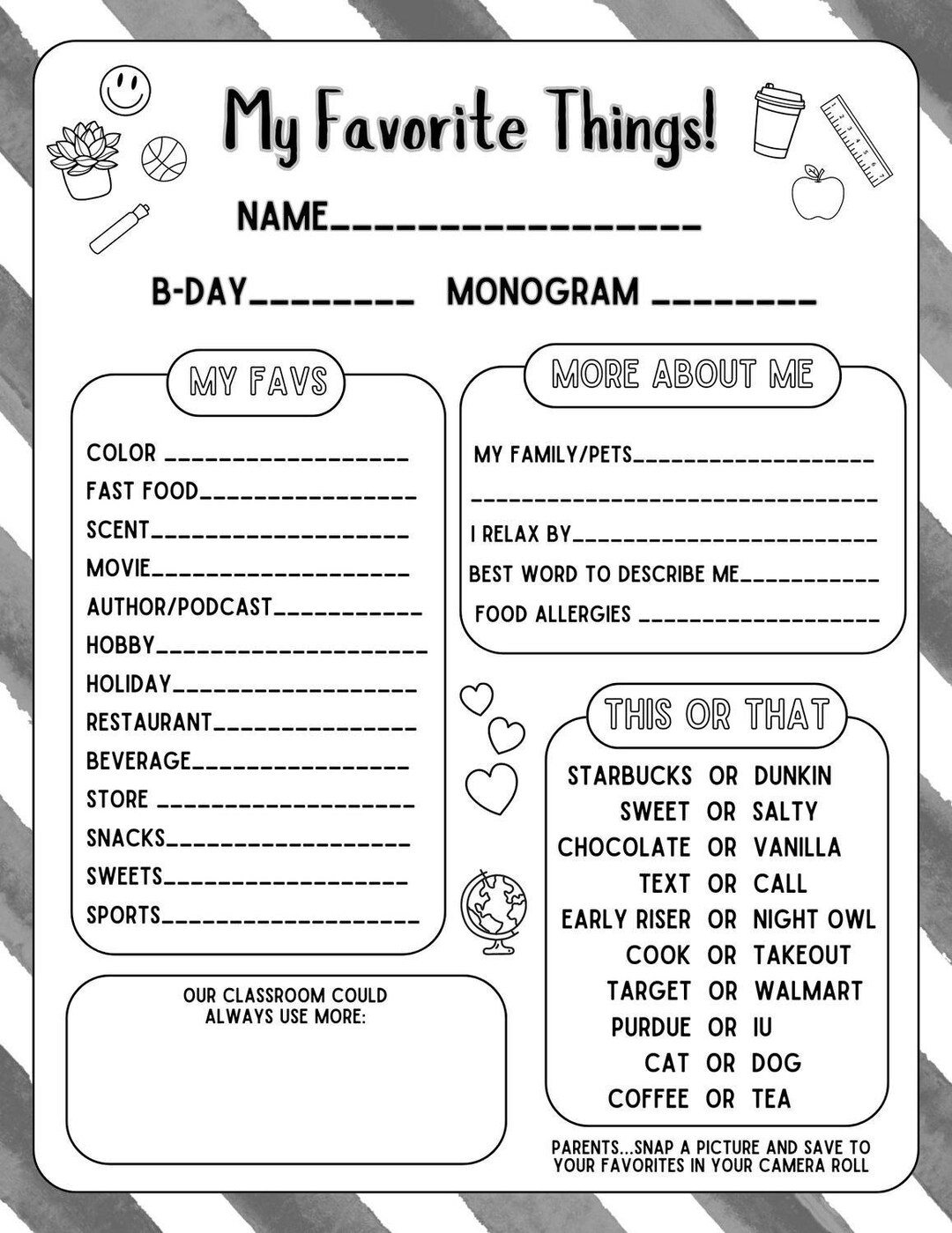 My Favorite Things for Teachers and School Staff, Edit With Canva - Etsy