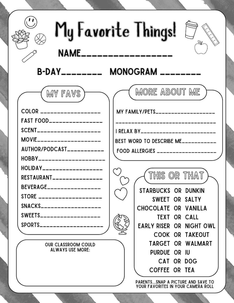 My Favorite Things for Teachers and School Staff, Edit With Canva - Etsy