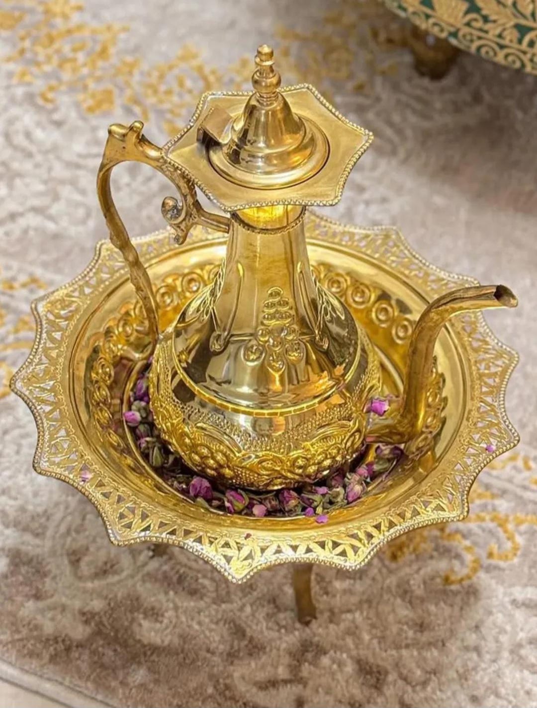 Vintage Moroccan Brass Golden Pitcher & Basin Set – Hand Engraved - Etsy