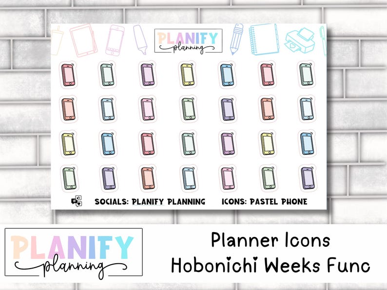 Pastel Phone Icon - Planner Icons - Hobonichi Weeks - Etsy