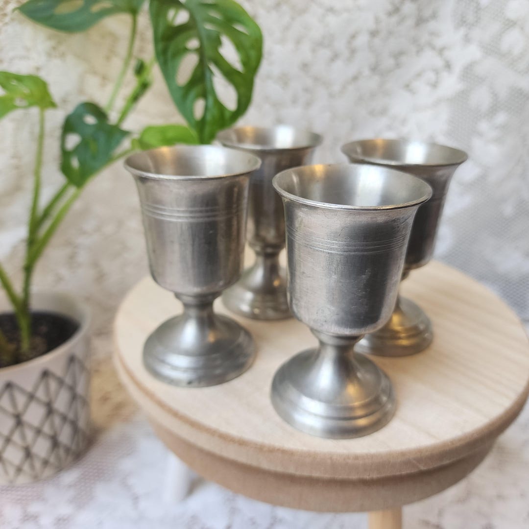 Vintage Shot Glass Set Gift Mini Goblet 4 Shot Glass Set Pewter Mini ...