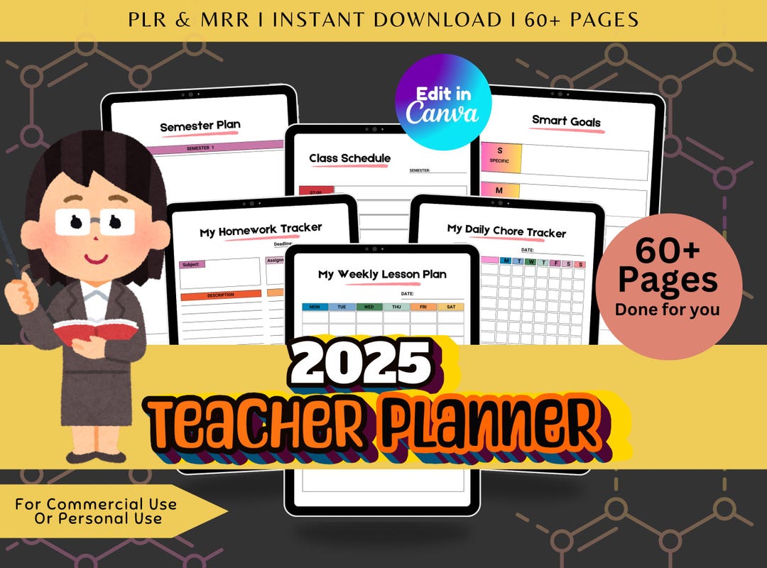 2025 Editable Teacher Planner - Printable and Canva Template - 60 ...
