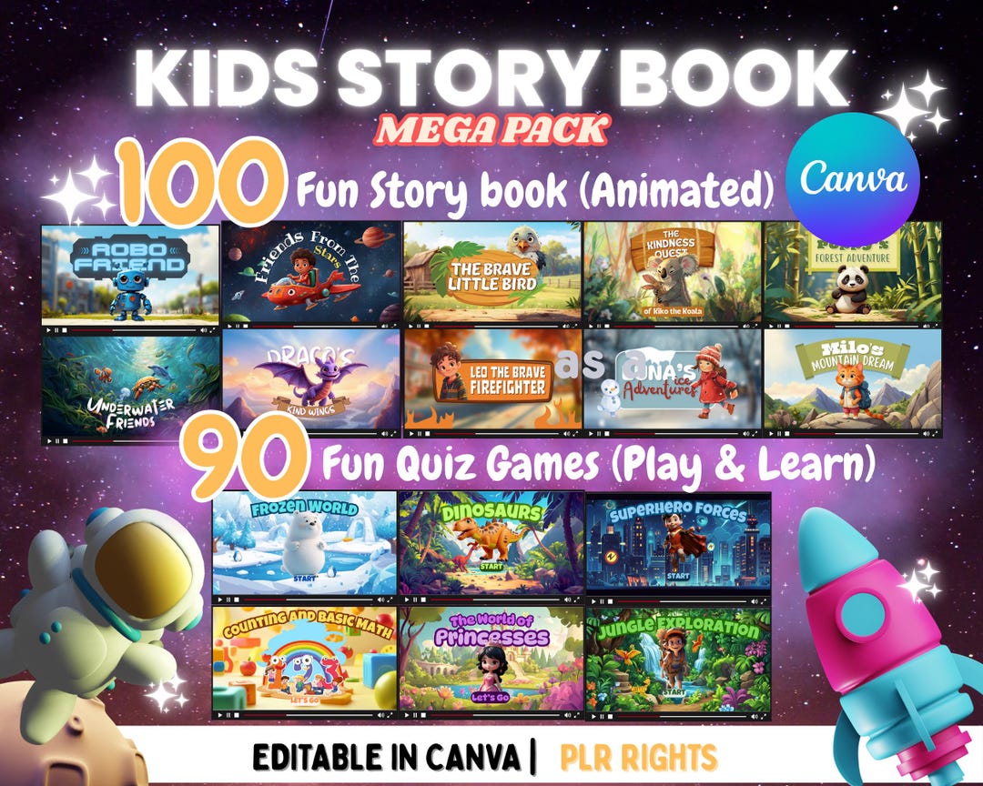 Mega Pack Kids Story Book-100 Video Stories | 90 Play & Learn Quiz ...