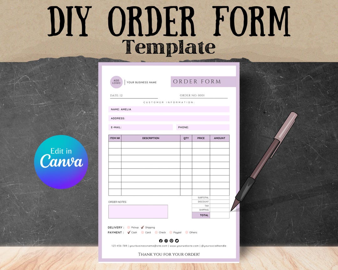 Customizable Order Form Template | Editable PDF for Small Businesses - Etsy