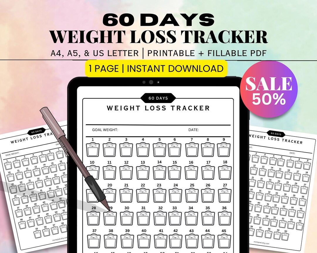 60 Days Weight Loss Tracker, Printable Weight Tracker, Weight Record ...