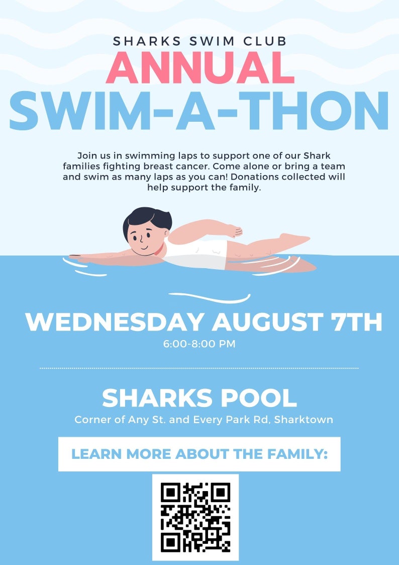 Digital Editable Printable Swim-a-thon Event Flyer Invitation Template ...