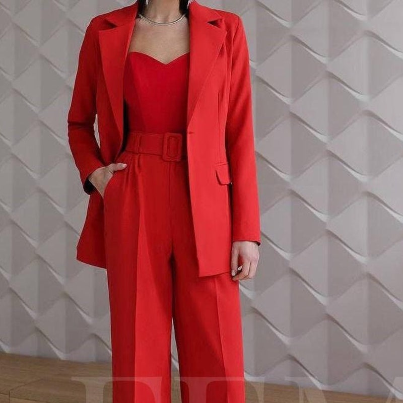 Red Wide Leg Pants Suit - Etsy