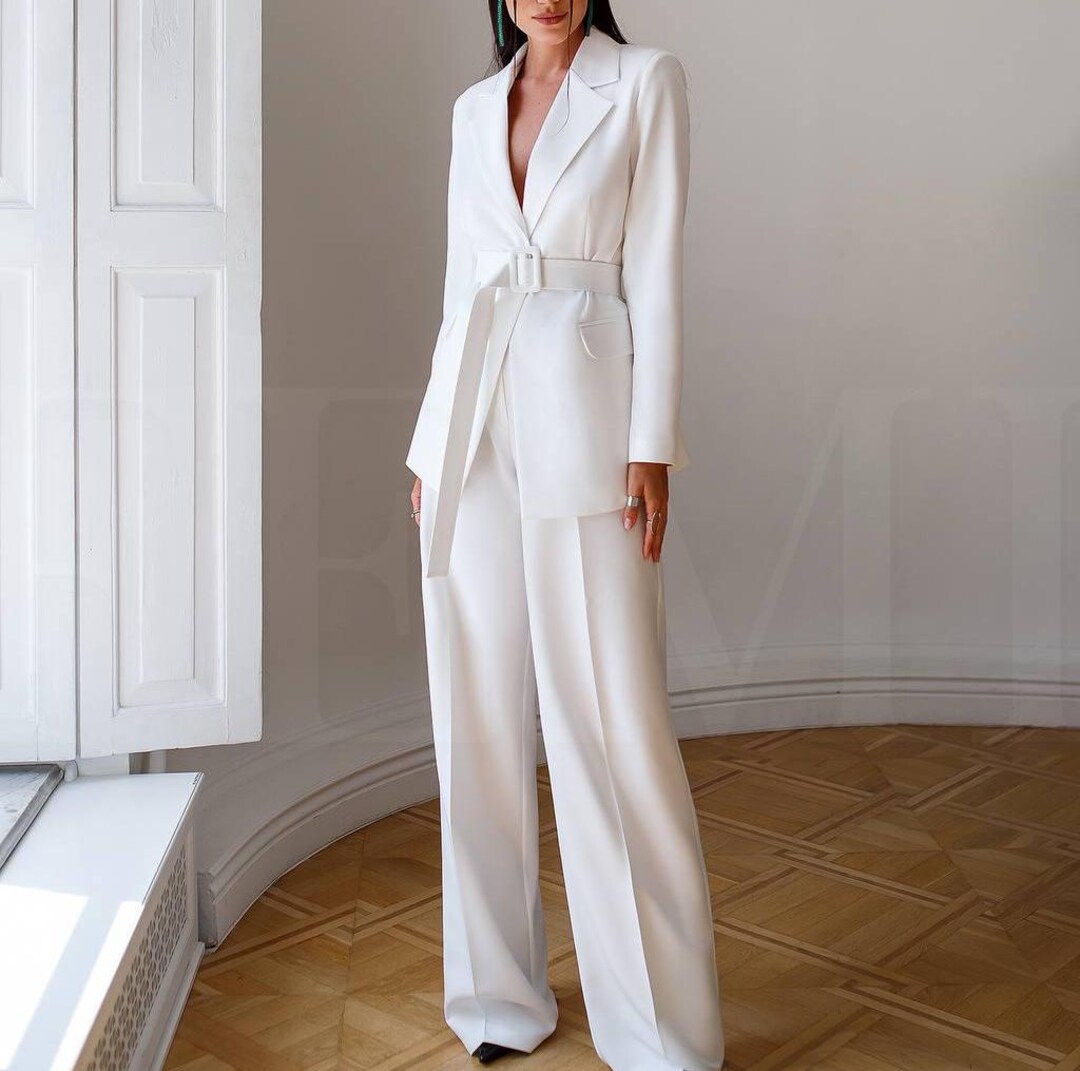 White Women Suit, Bridal White Pantsuit, Elegant White Wedding Suit for ...