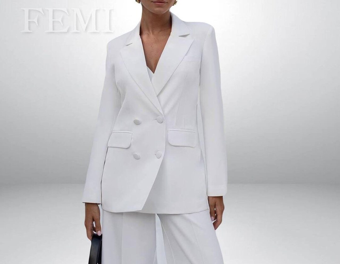 White Women Suit for Wedding | White Formal Women Suit | Blazer + Crop ...