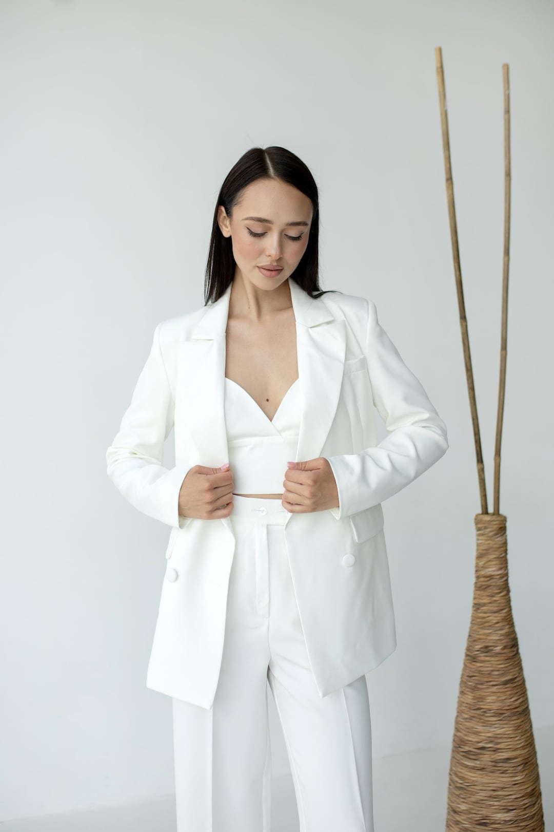 Women White Civil Wedding Suit | Bridal Pantsuit Set | Lined Blazer ...