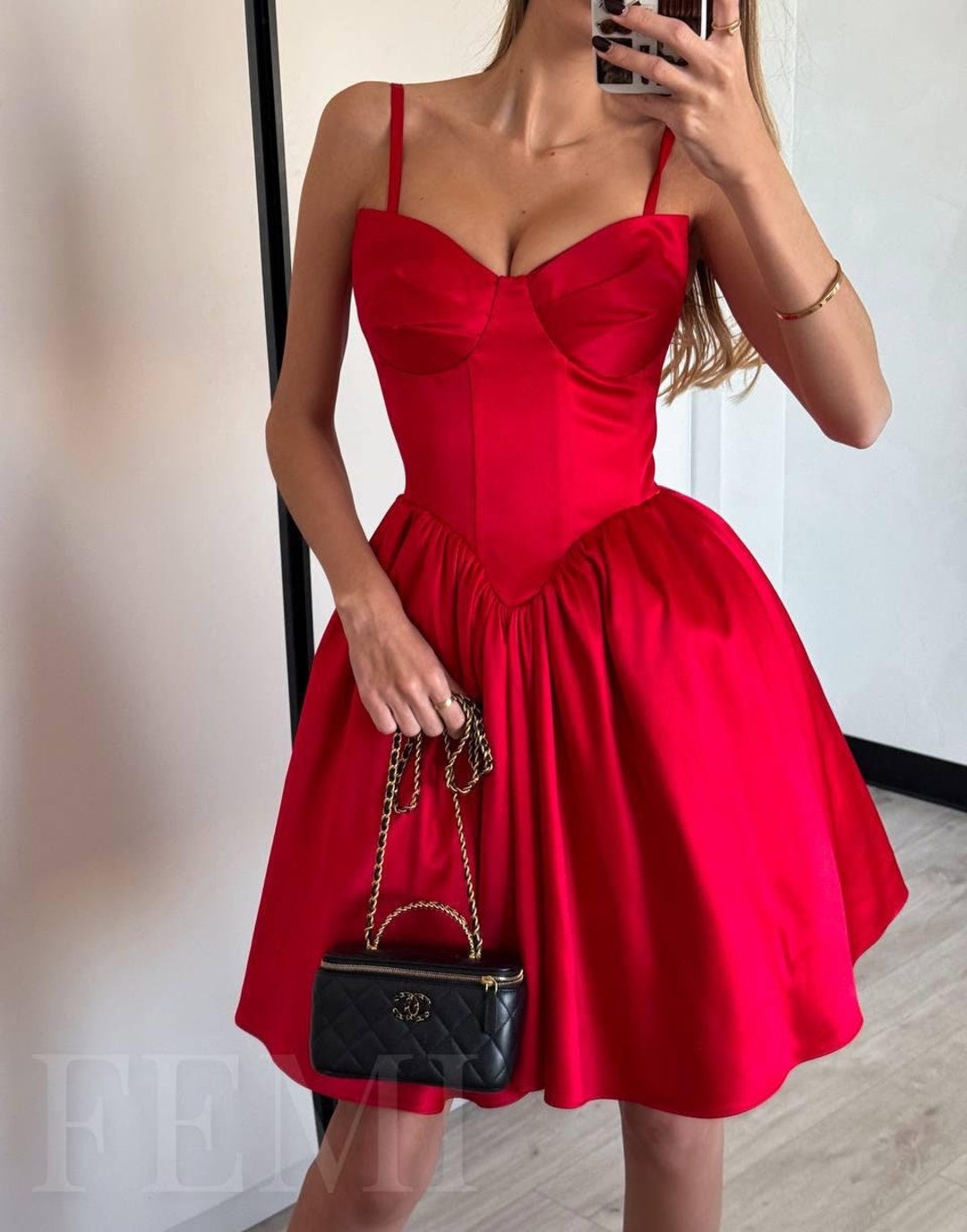 Red Basque Mini Women Dress| Sleeveless Corset Fit and Flare Dress| for ...