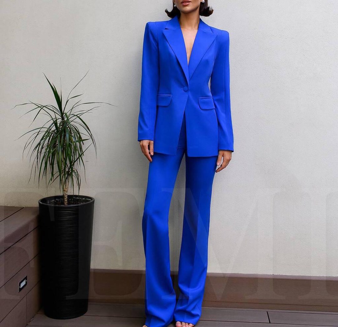 Blue Women Suit, Forma Blue Suit for Tall Women, Wedding Guest Suit for ...