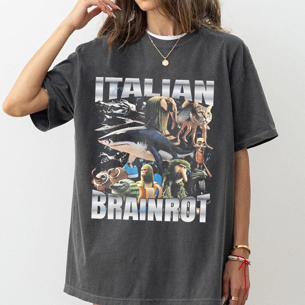 Italian Brainrot Funny Meme T-shirt, Shark Sneaker Dank Memes Tshirt ...