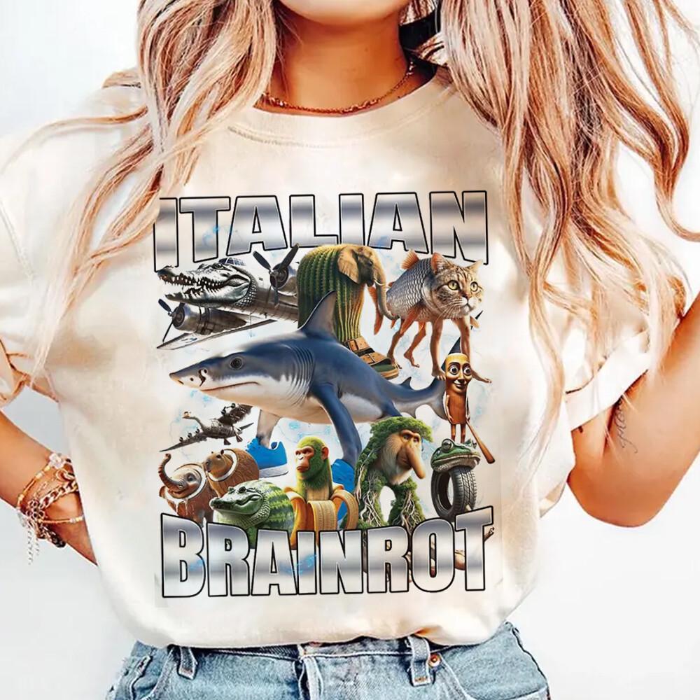 Italian Brainrot Funny Meme T-shirt, Shark Sneaker Dank Memes Tshirt ...