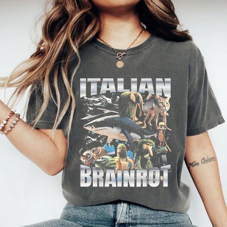 Italian Brainrot Funny Meme T-shirt, Shark Sneaker Dank Memes Tshirt ...