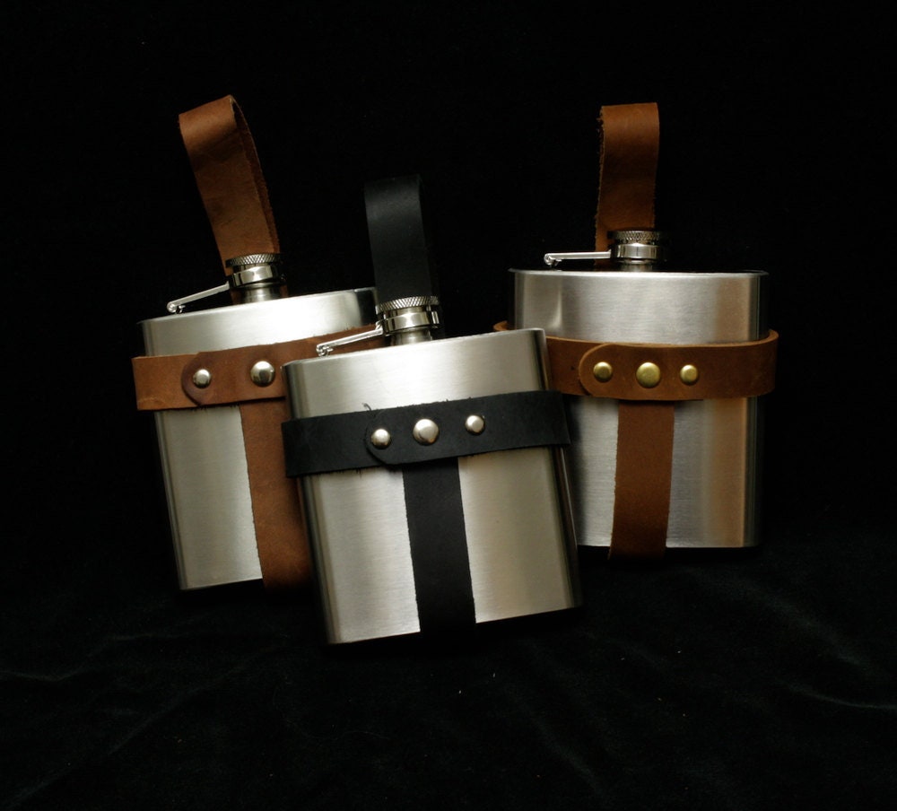 Flask Holster with or without flask -leather holster to wear on belt ...