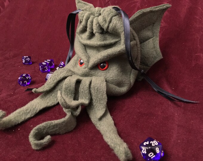 Cthulhu Dice Bag Drawstring Pouch/ Wristlet Purse in Olive Green for ...