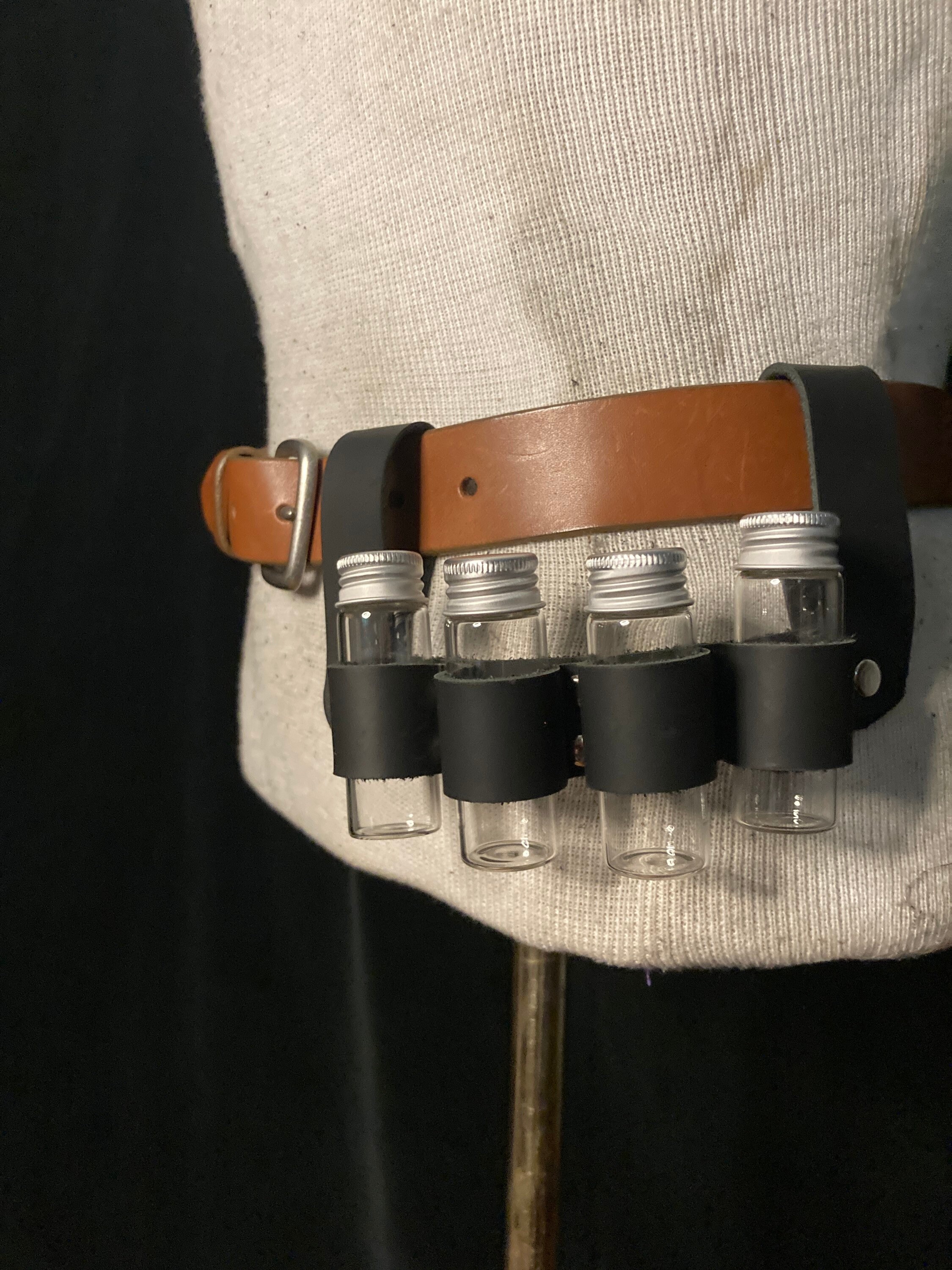 Potion holster Glass vials, in a real leather holster, no belt, glass ...