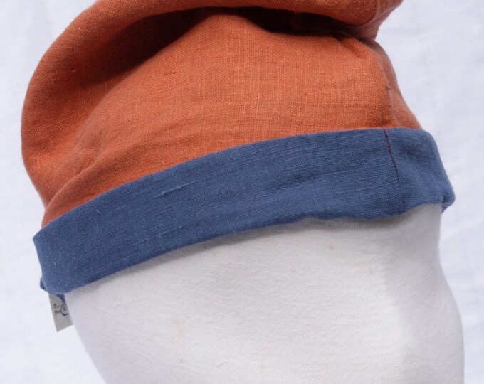 Phrygian Cap Reversible Mens Medium rust Orange and Indigo Blue Linen ...