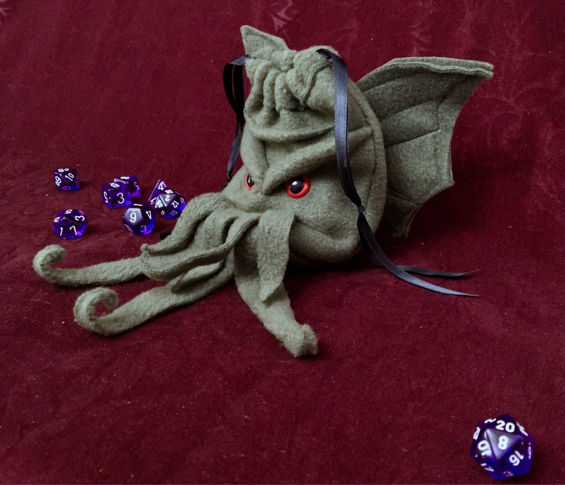 Cthulhu Dice Bag Drawstring Pouch/ Wristlet Purse in Olive | Etsy