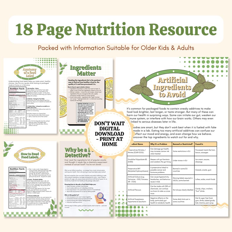 Kids Nutrition Guide: Food Labels & Healthy Eating (printable) - Etsy