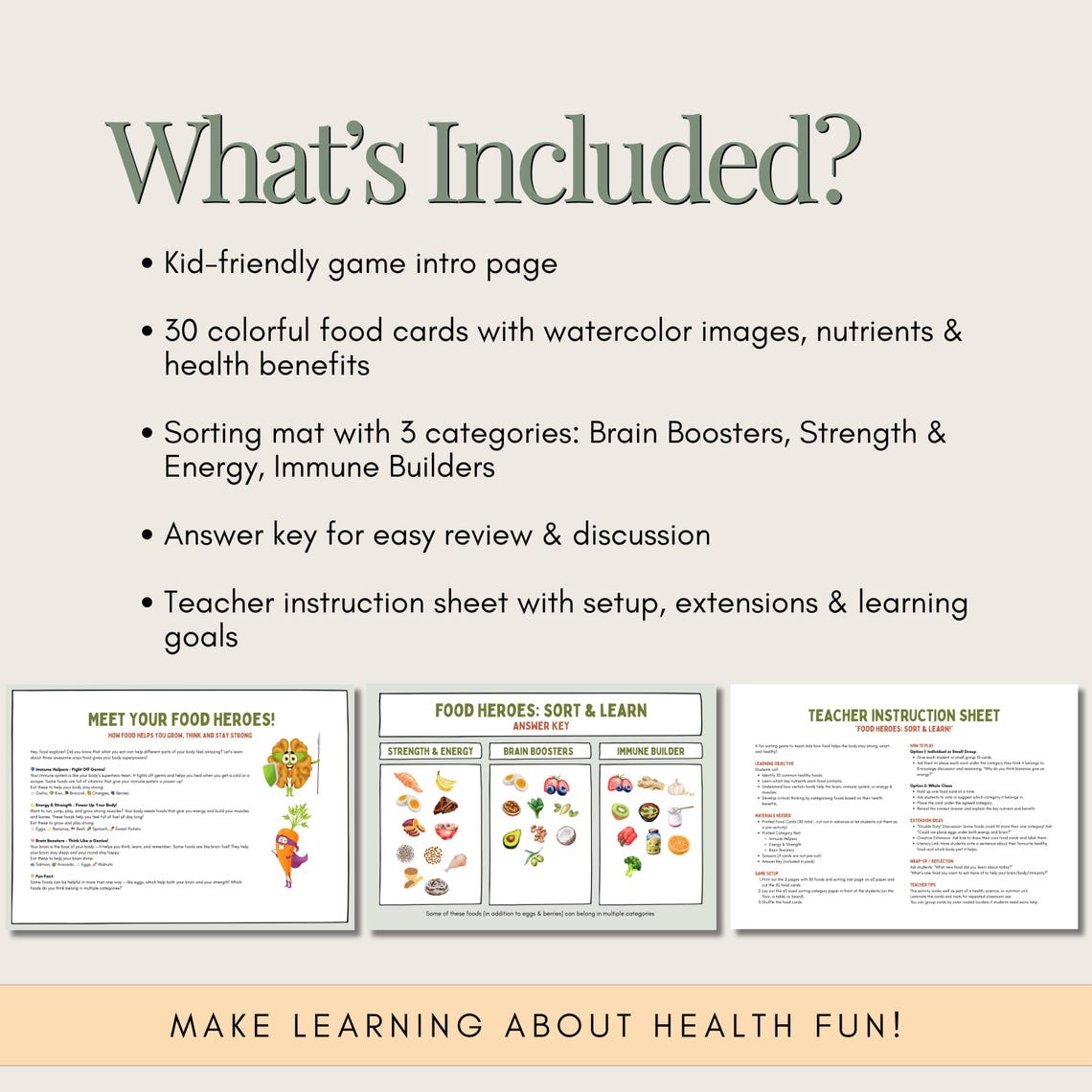 Kids Healthy Food and Nutrition Game: Printable Health Activity for ...