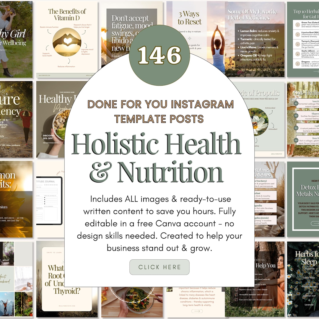 146 Holistic Health, Wellness & Nutrition DFY Instagram Template Posts ...