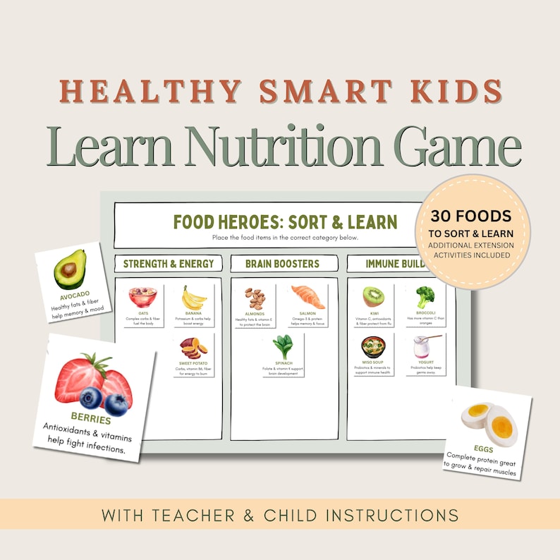 Kids Healthy Food and Nutrition Game: Printable Health Activity for ...