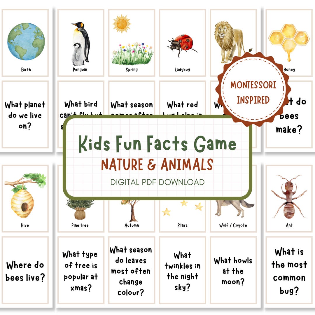 Nature, Animals & Fun Facts Flashcards: Learning Game for Kids (PDF ...