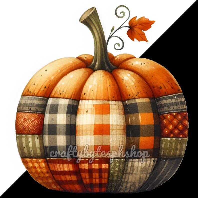 Patchwork Plaid Pumpkin Clipart Bundle, 40 PNG, Fall & Thanksgiving ...
