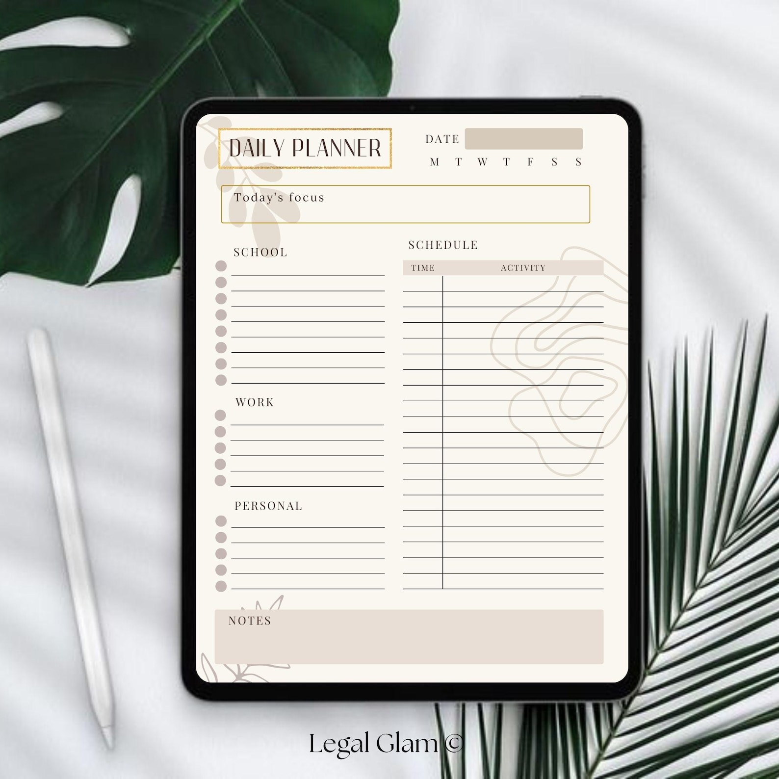 Daily Planner Template For Ipad Goodnotes Notability Download Pdf