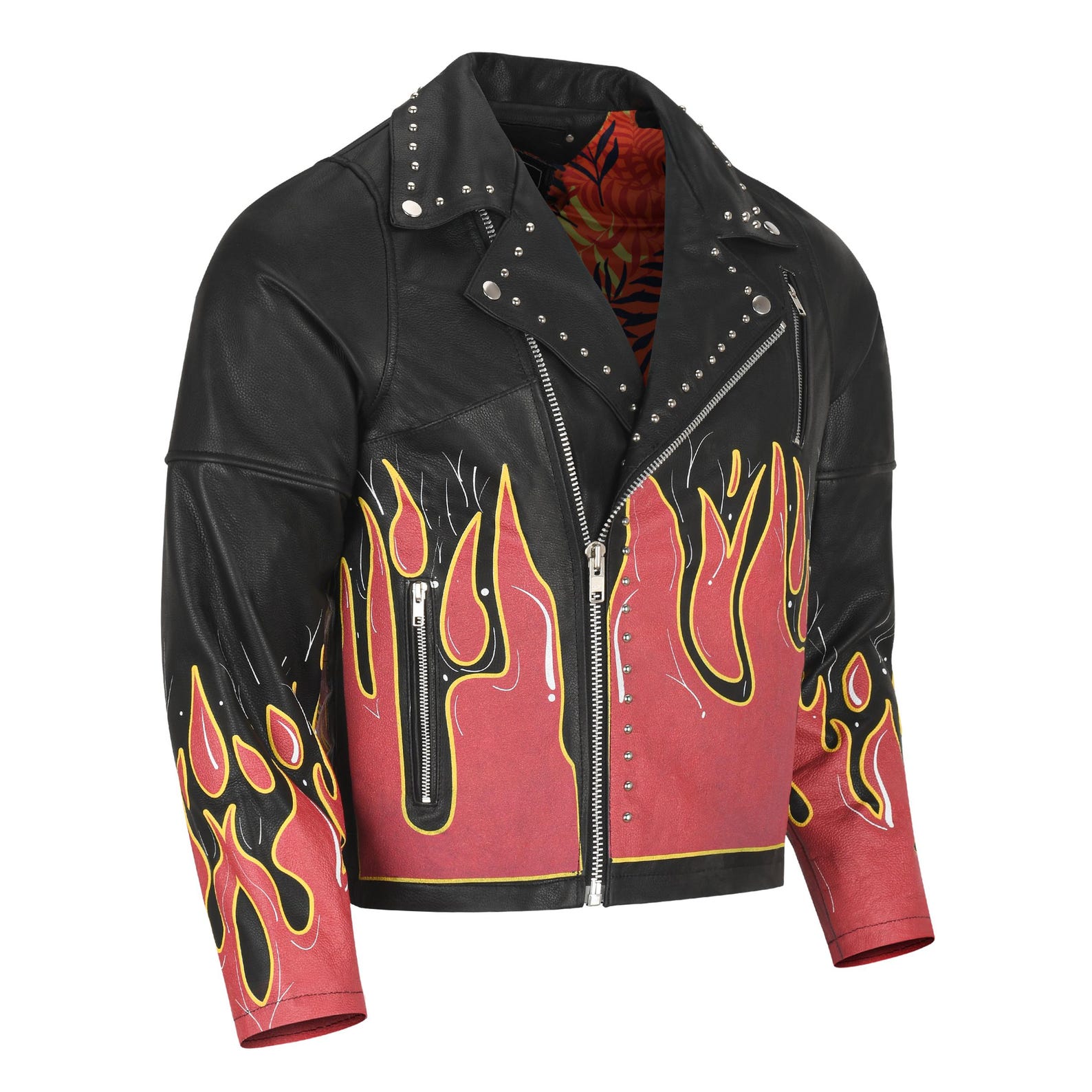 Flaming Hot Black Leather Jacket Punk Rock Style - Etsy